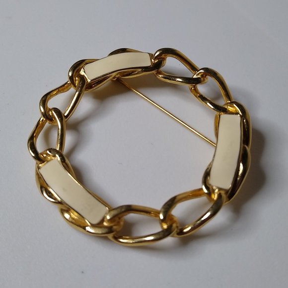 Monet | Jewelry | Vintage Monet Metal And Cream Colored Enamel Round ...